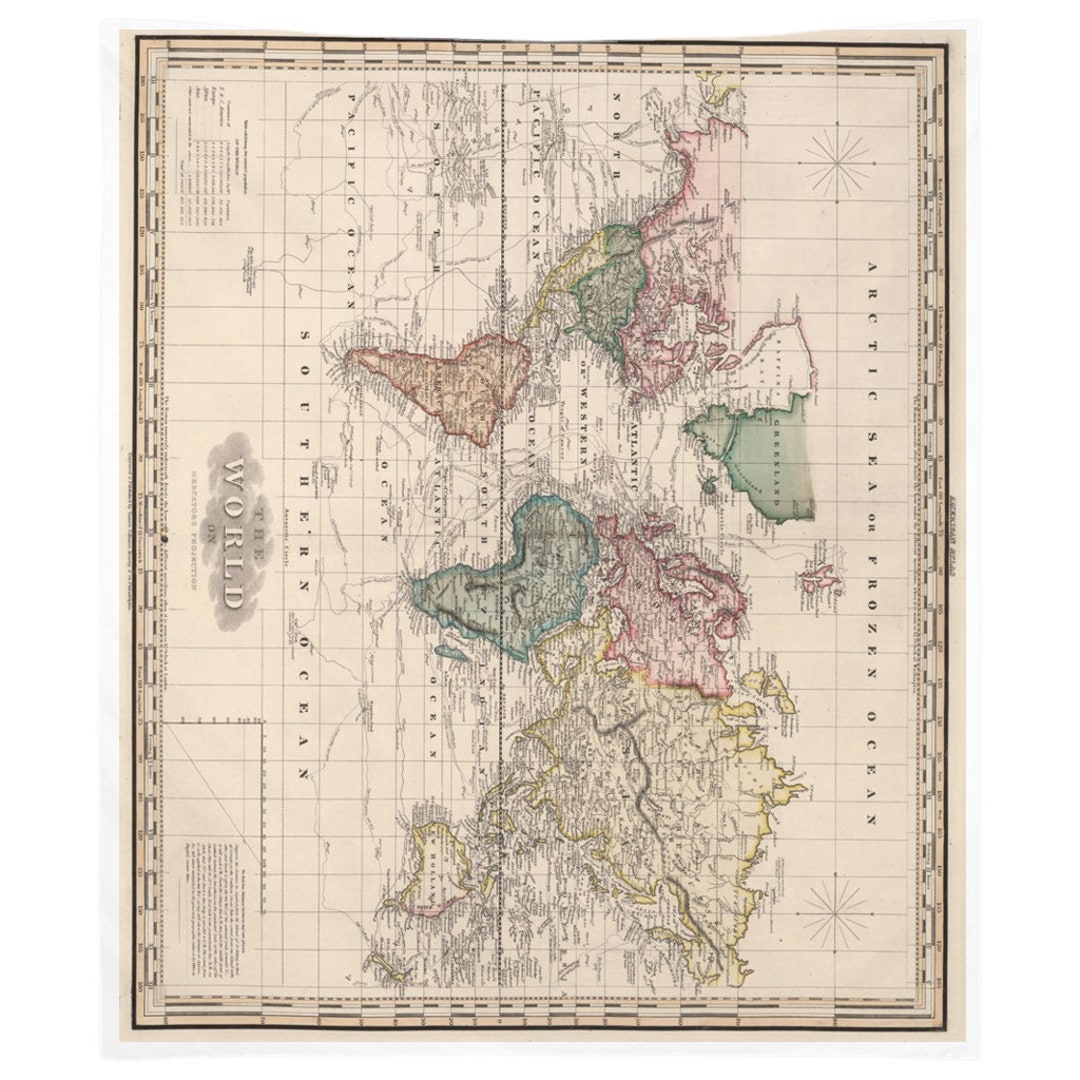 Vintage World Map (1833) Wanderlust Atlas Tapestry - Etsy