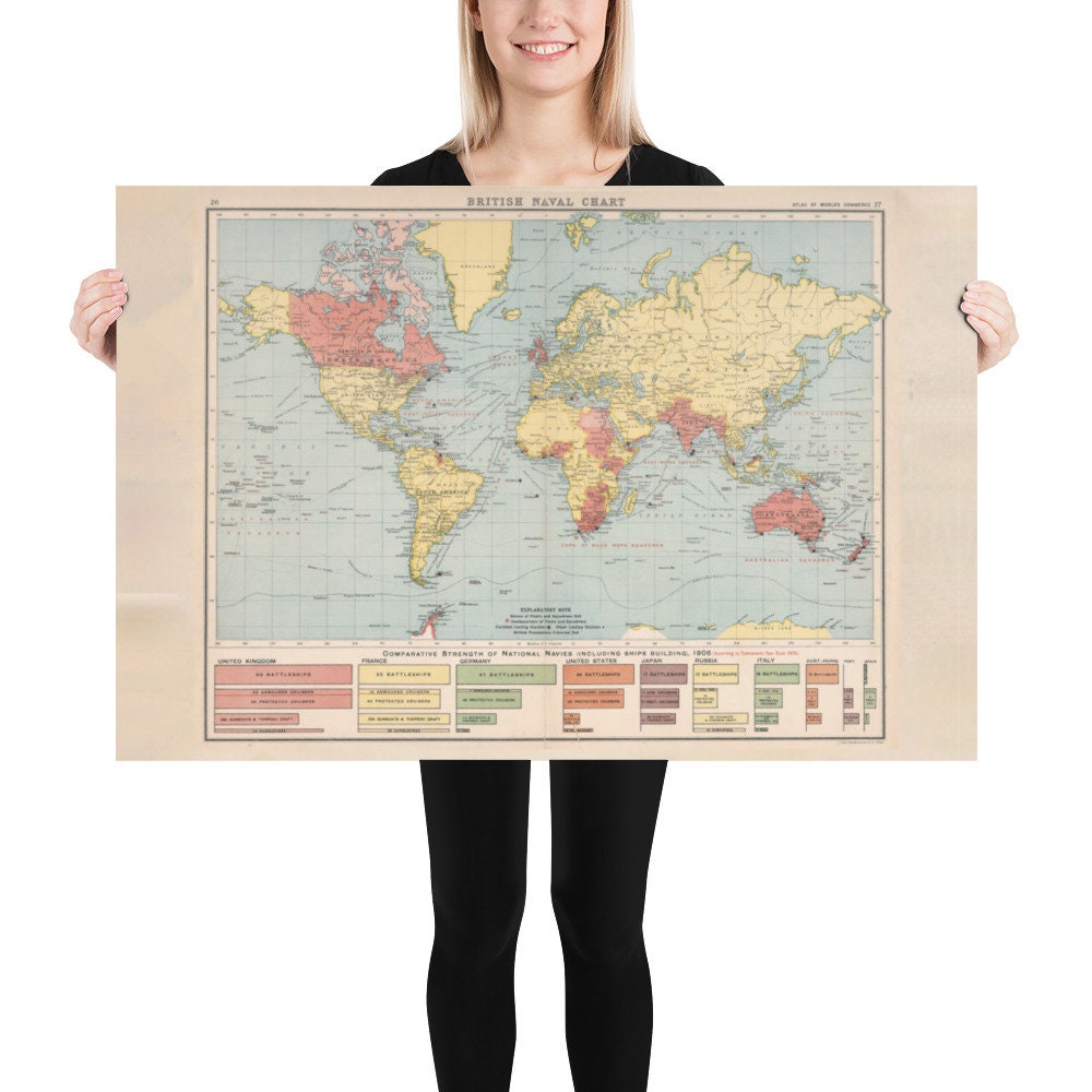 Old British Empire Naval Warship Map 1907 Vintage English - Etsy