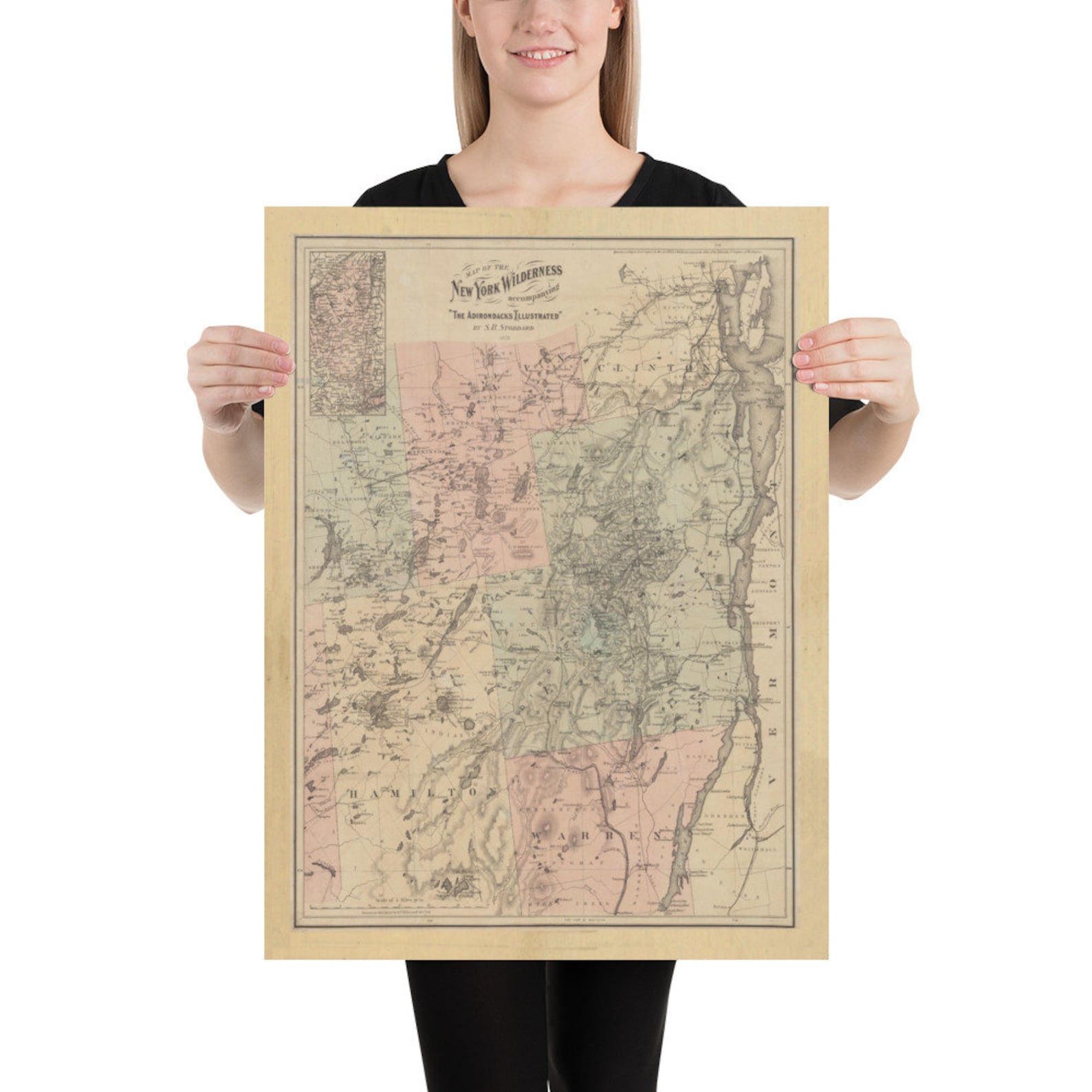 Old Adirondack Mountains Map (1879) Upstate New York Topography Atlas ...