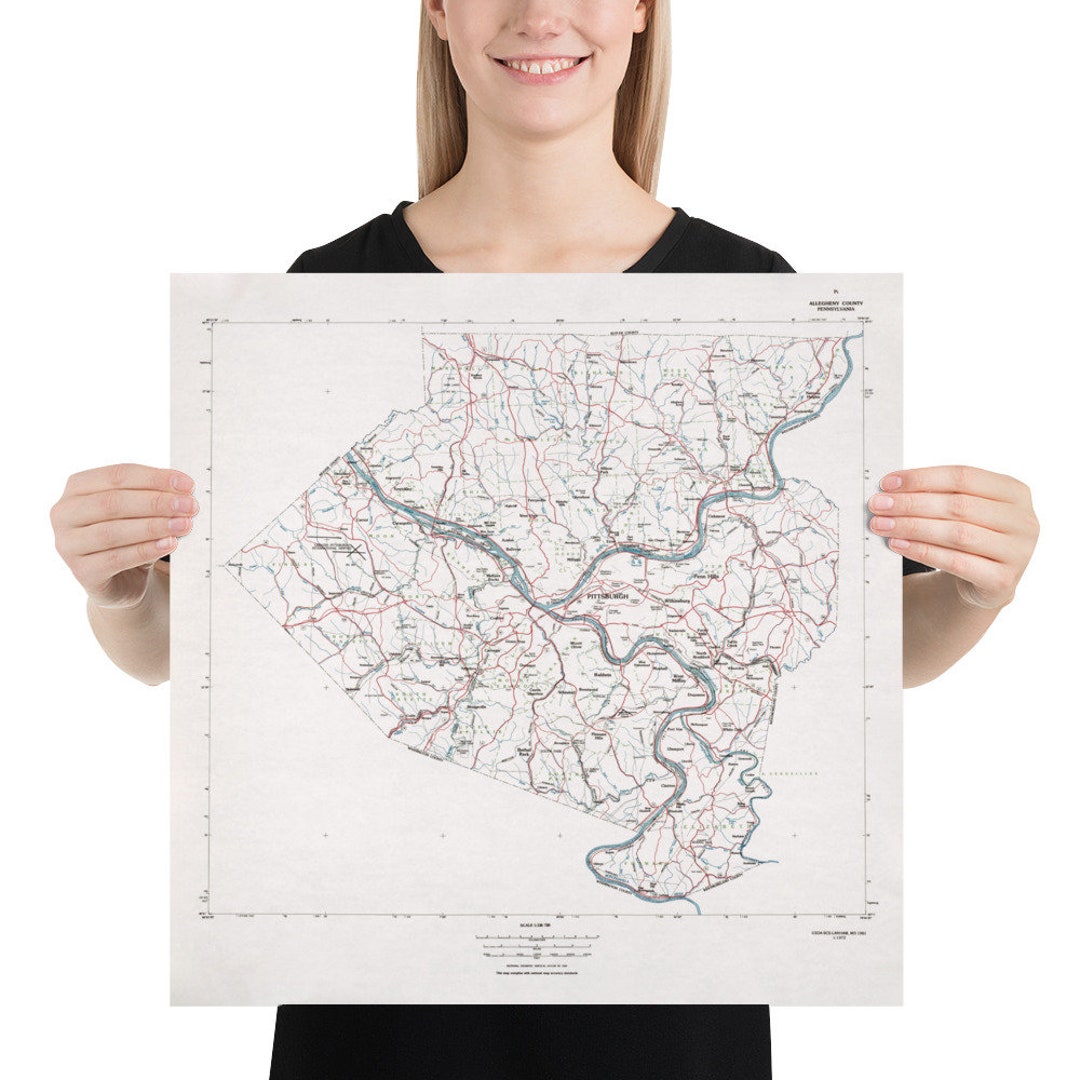 Allegheny County PA Map (1981) Pittsburgh Pennsylvania Regional Area ...