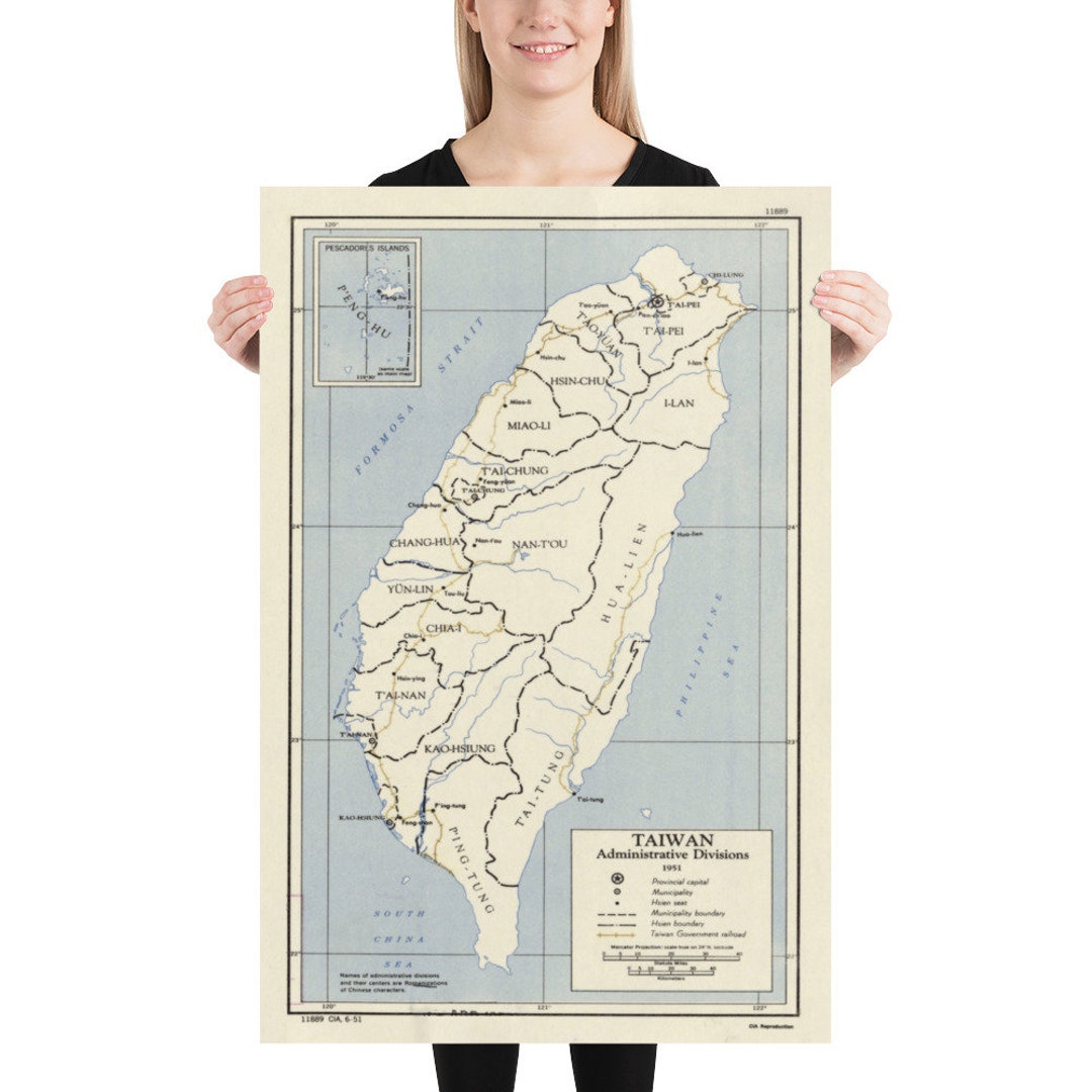 Old Taiwan Map (1951) Vintage South China Sea Island Atlas Poster - Etsy