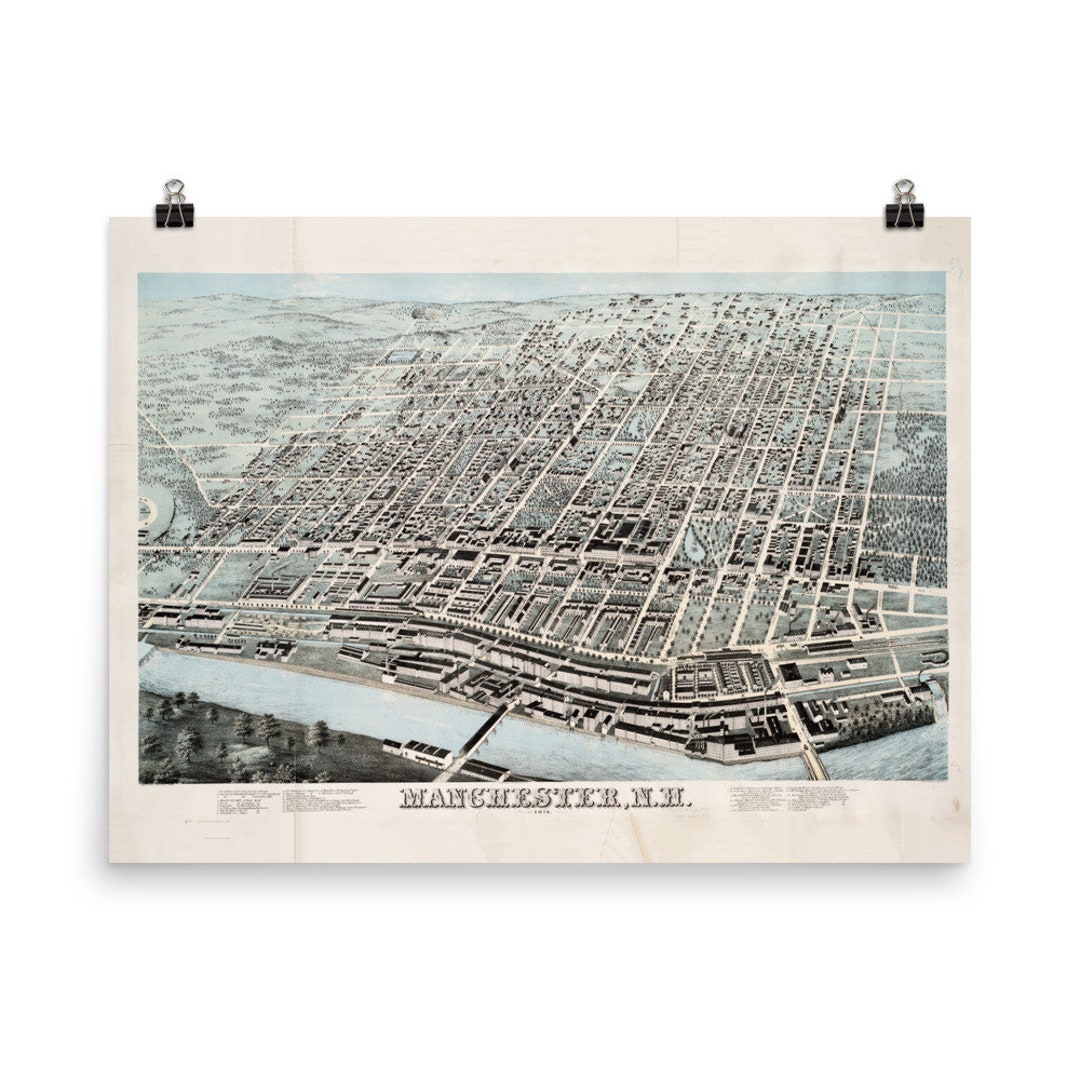 Old Manchester NH Map (1876) Vintage New Hampshire City Atlas Poster - Etsy