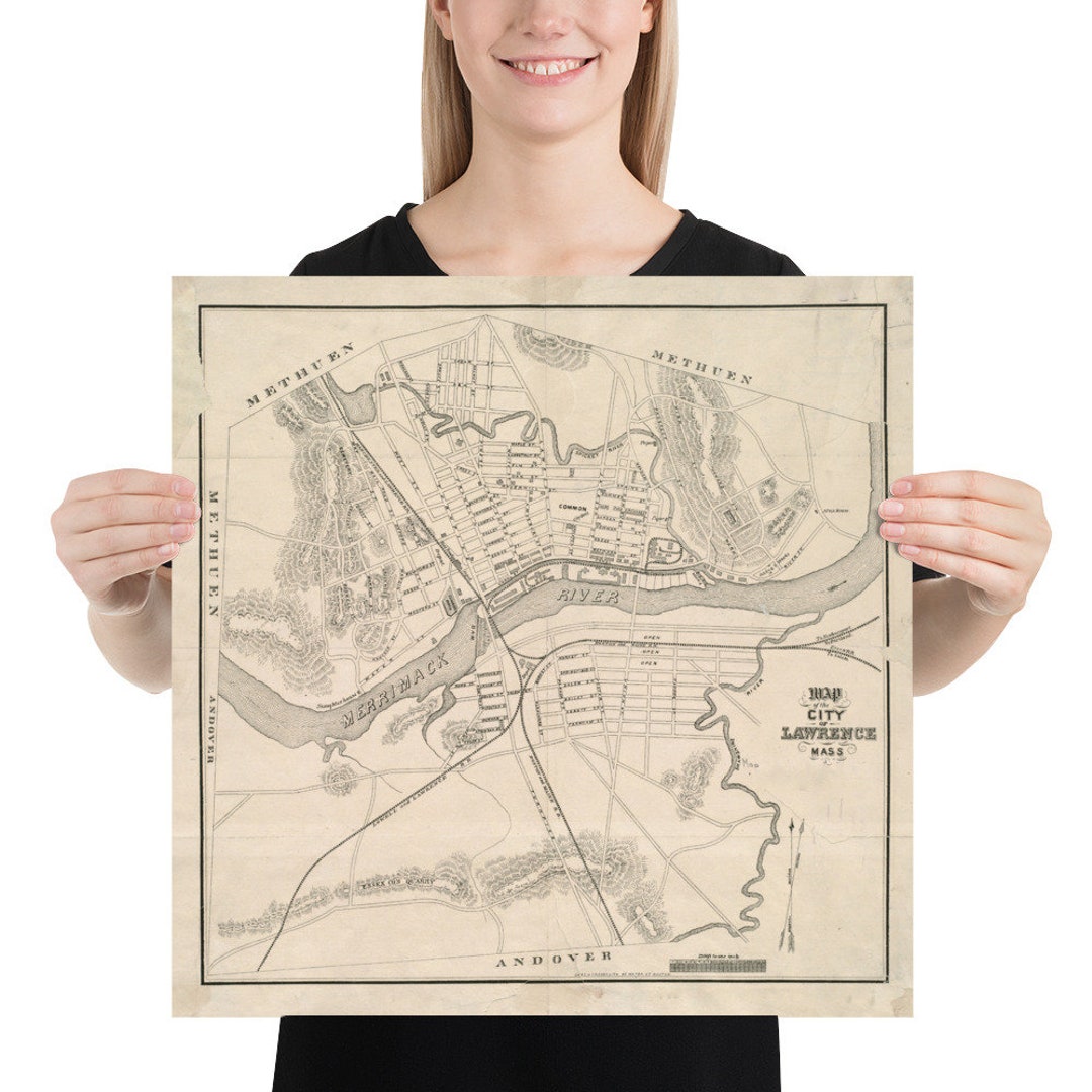 Old Lawrence MA Map (1859) Vintage Massachusetts City Atlas Poster - Etsy