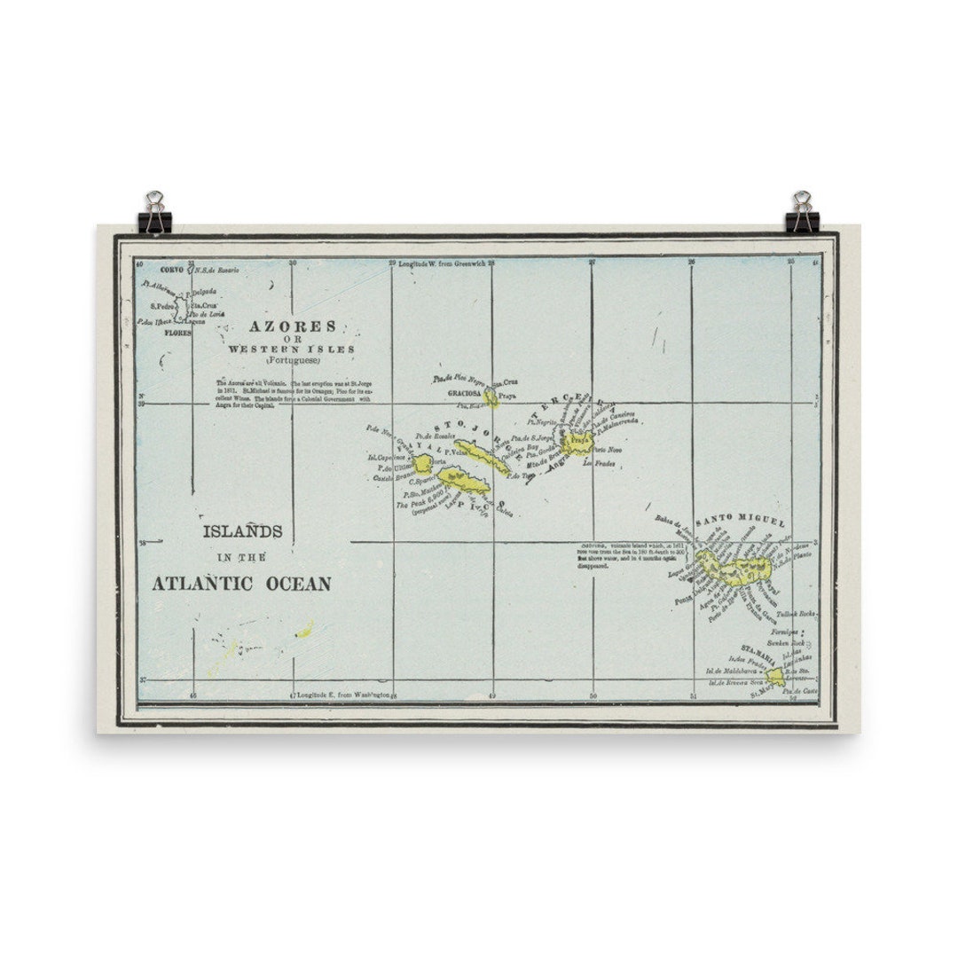 Old Azores Portugal Map (1901) Vintage Açores Portuguese Islands Atlas ...