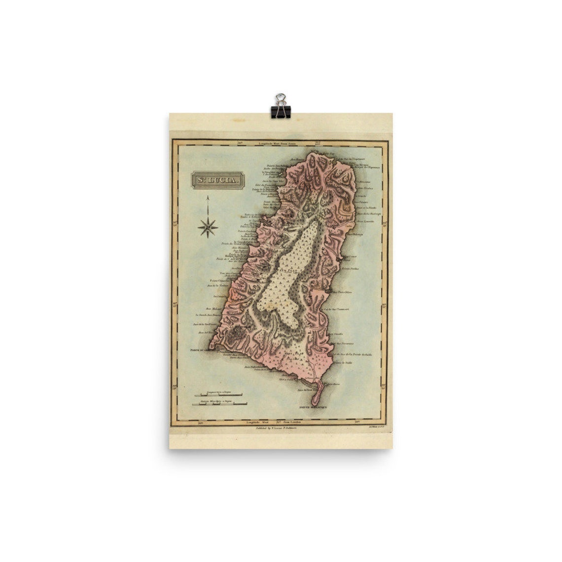 Old St Lucia Map (1823) Vintage Saint Lucian Atlas Poster - Etsy