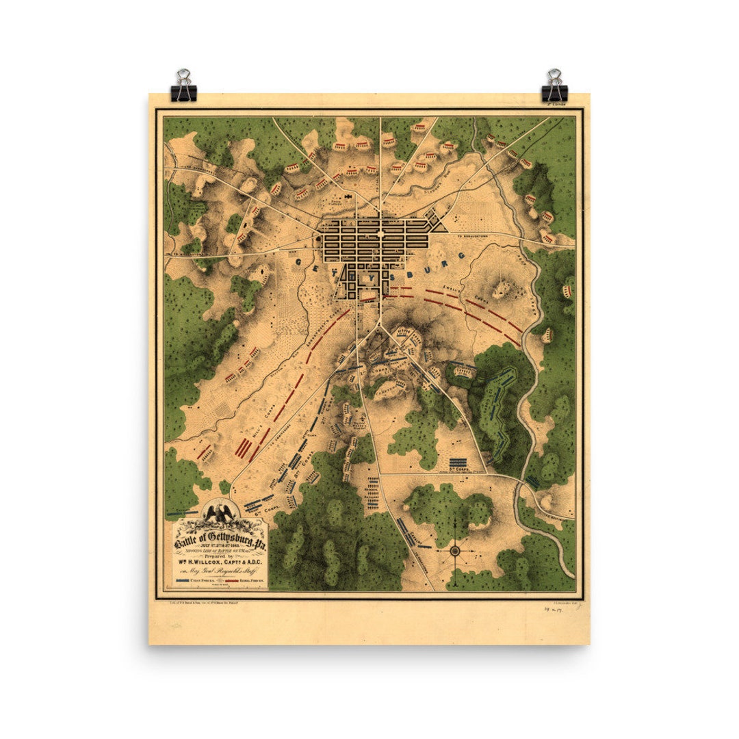 Battle of Gettysburg Vintage Map (1863) Vintage Civil War Battlefield ...