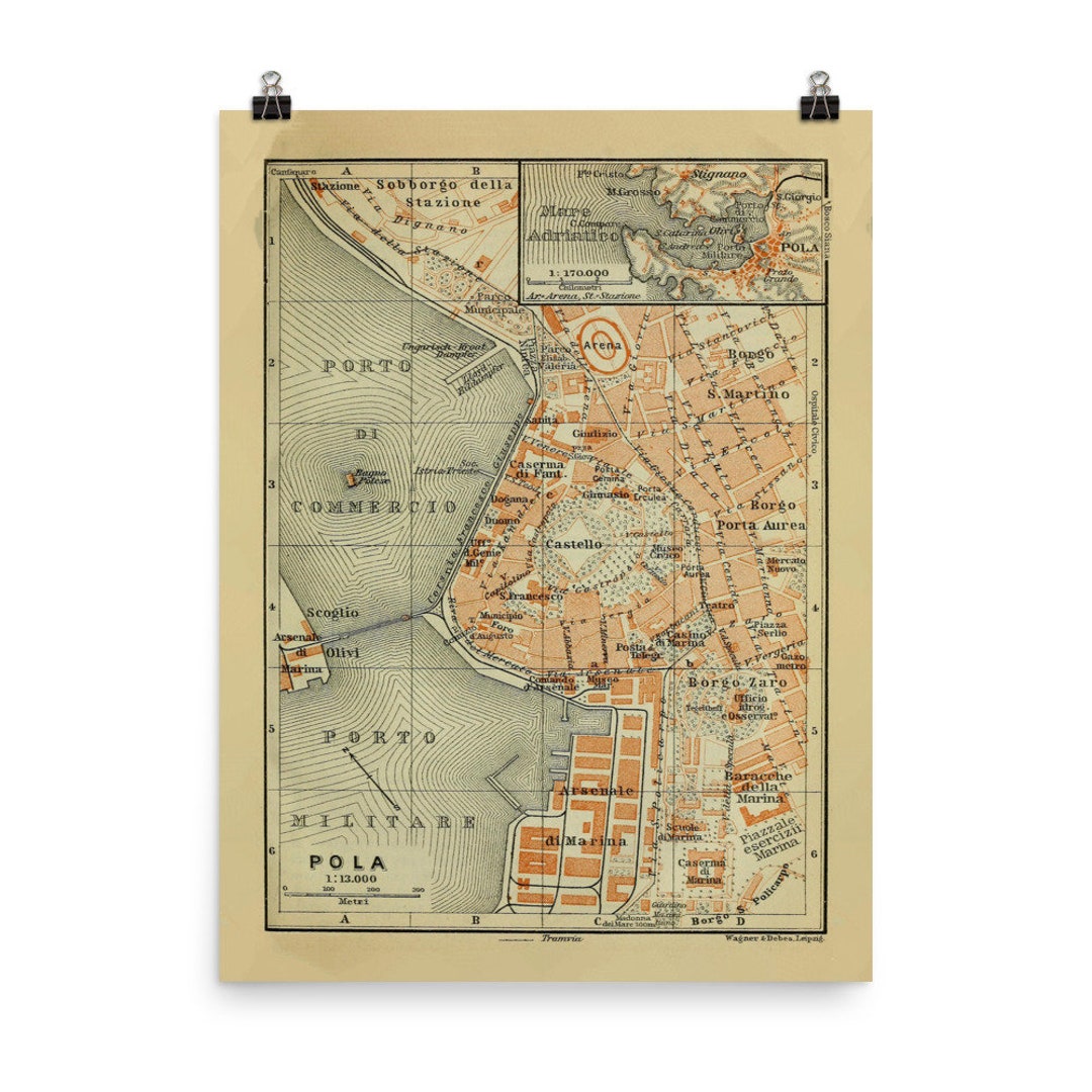 Pula Croatia Map (1911) Old Istria Peninsula Port City Atlas Poster - Etsy