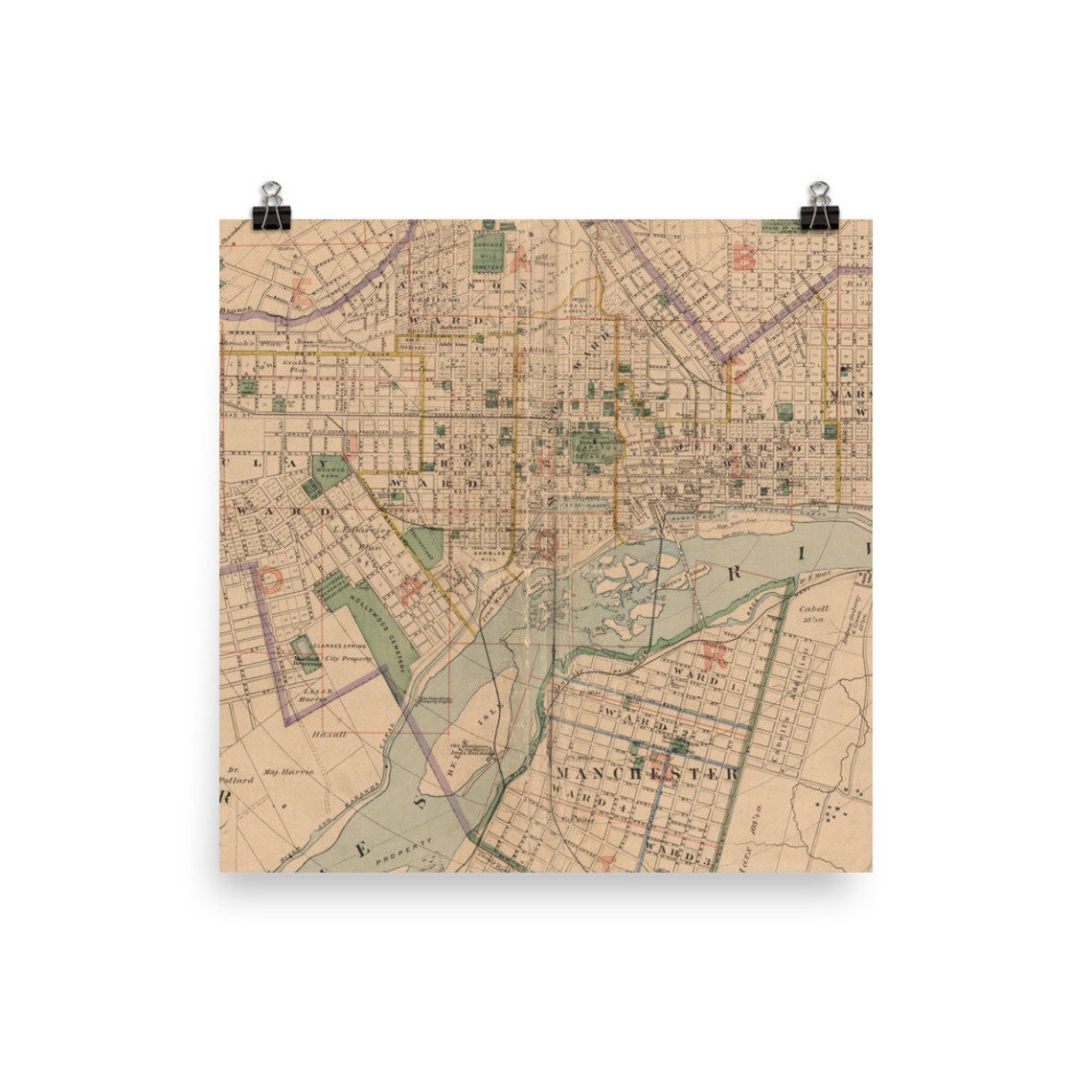 Rustic Richmond VA Map (1876) Old Virginia Capital City and Street ...