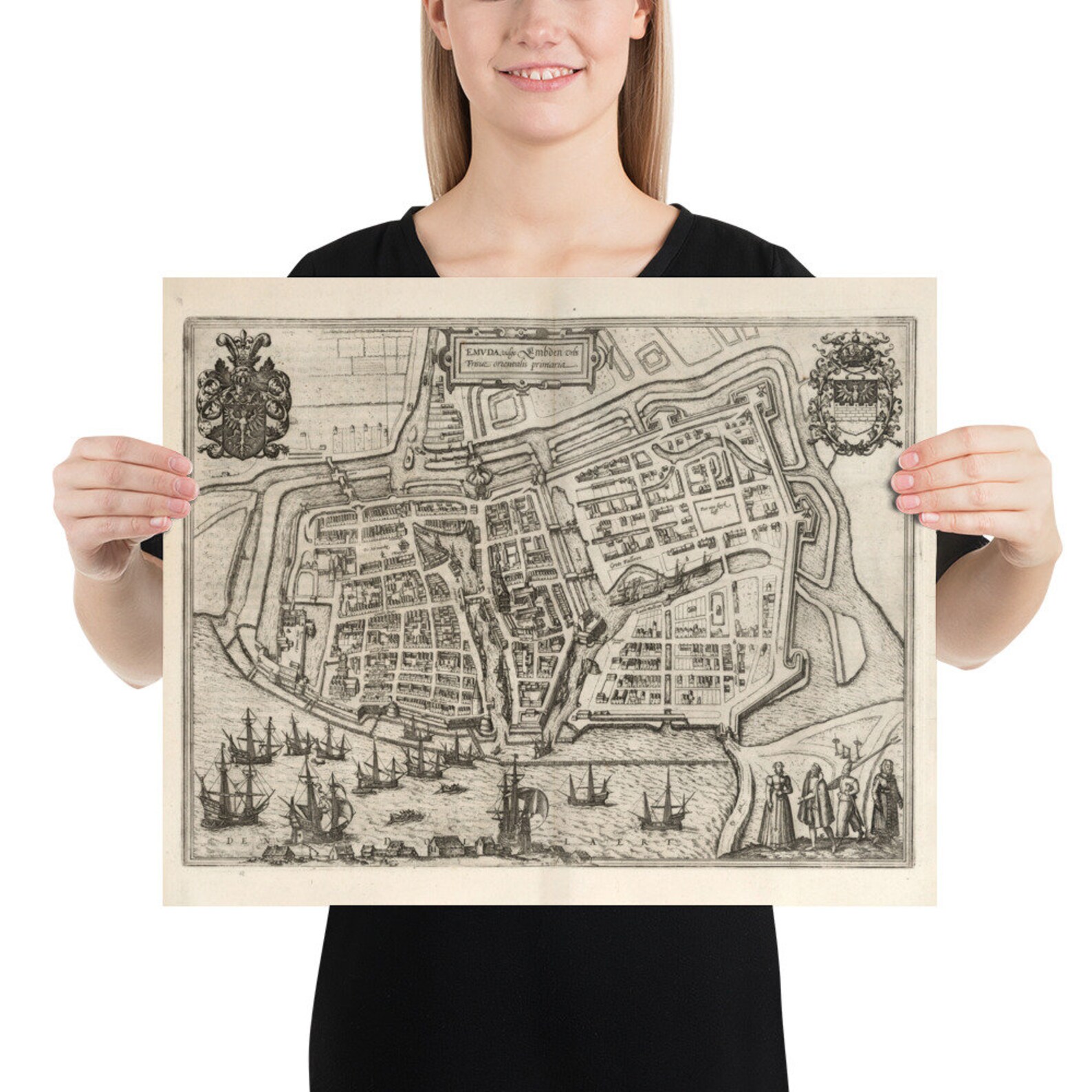 Old Emden Germany Map 1575 Vintage Lower Saxony City & - Etsy