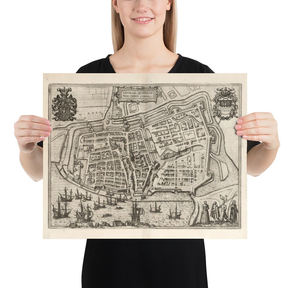 Old Emden Germany Map 1575 Vintage Lower Saxony City & | Etsy