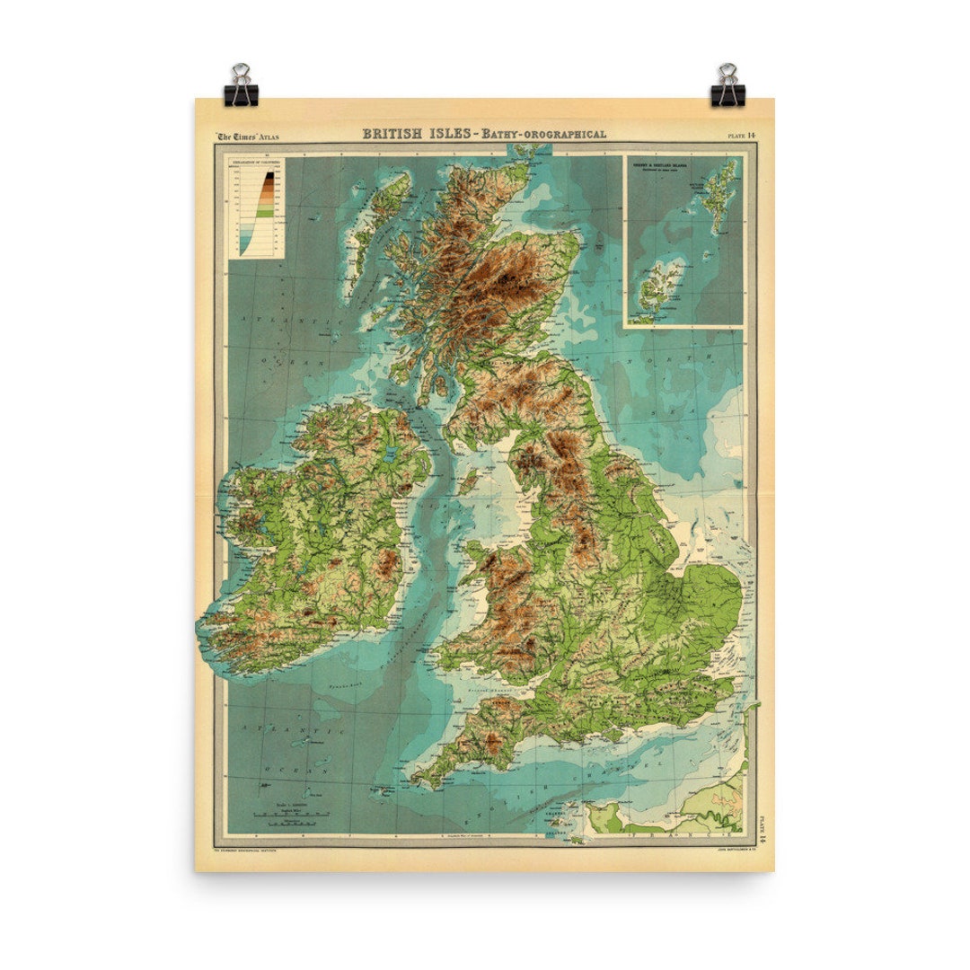British Isles Map (1922) Old United Kingdom Physical Atlas Poster - Etsy
