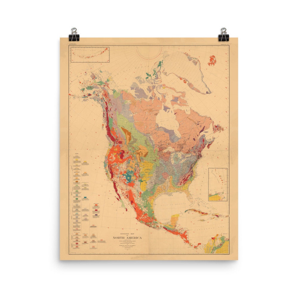 Geology Map of North America 1911 Old Geologic Continent - Etsy