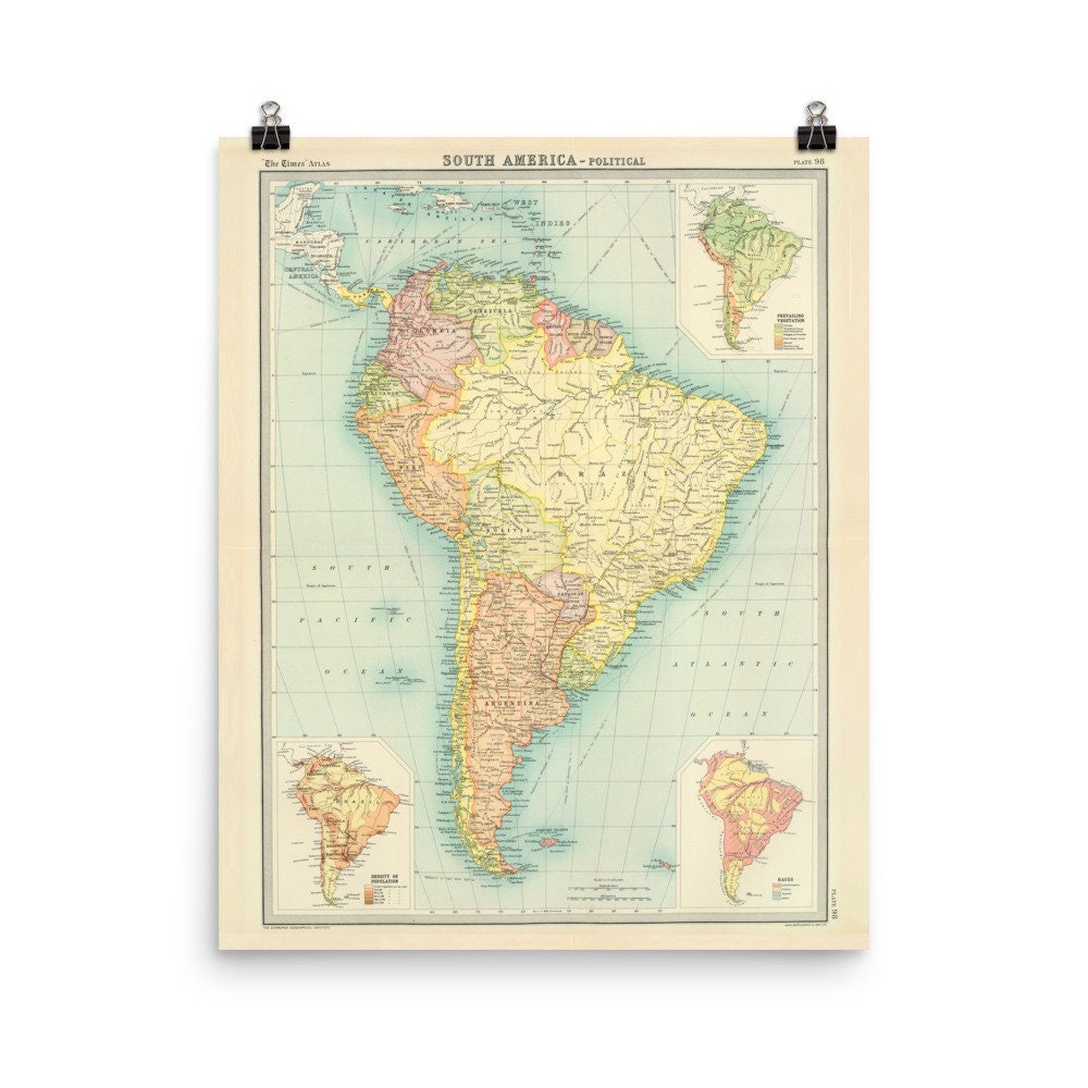 Old South America Map (1922) Vintage Latin America Atlas Poster - Etsy