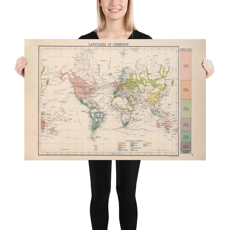 Old World Language Map 1907 Vintage Global Linguistic Atlas | Etsy