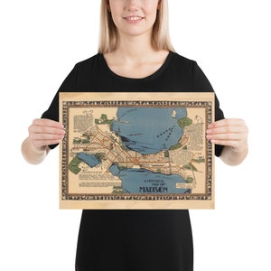 Old Madison WI Map (1924) Vintage Wisconsin Capital City Atlas Poster ...