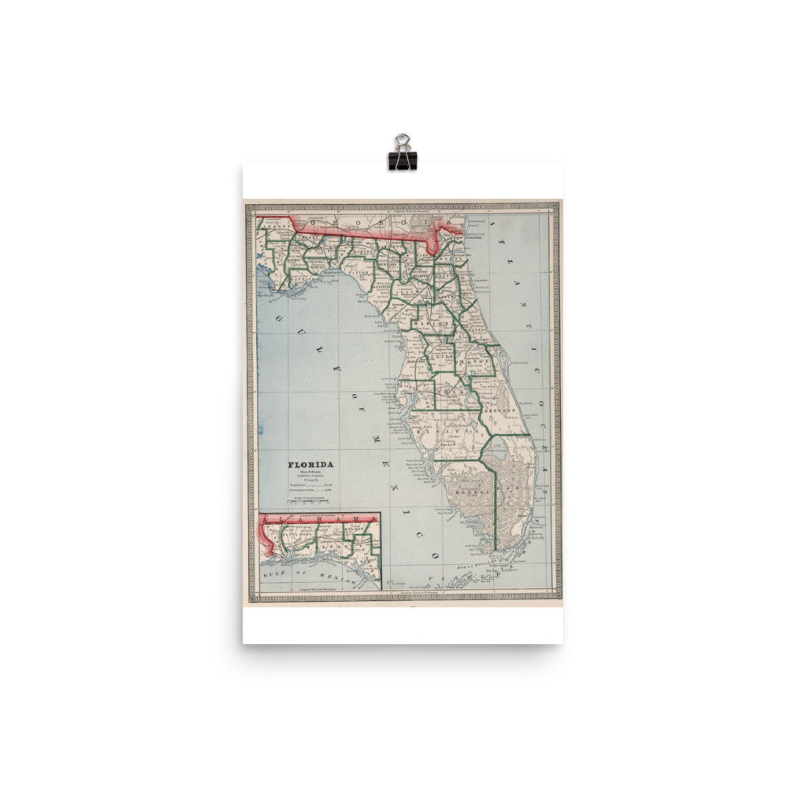 Vintage Florida Map 1883 FL Counties and Cities Atlas Poster - Etsy