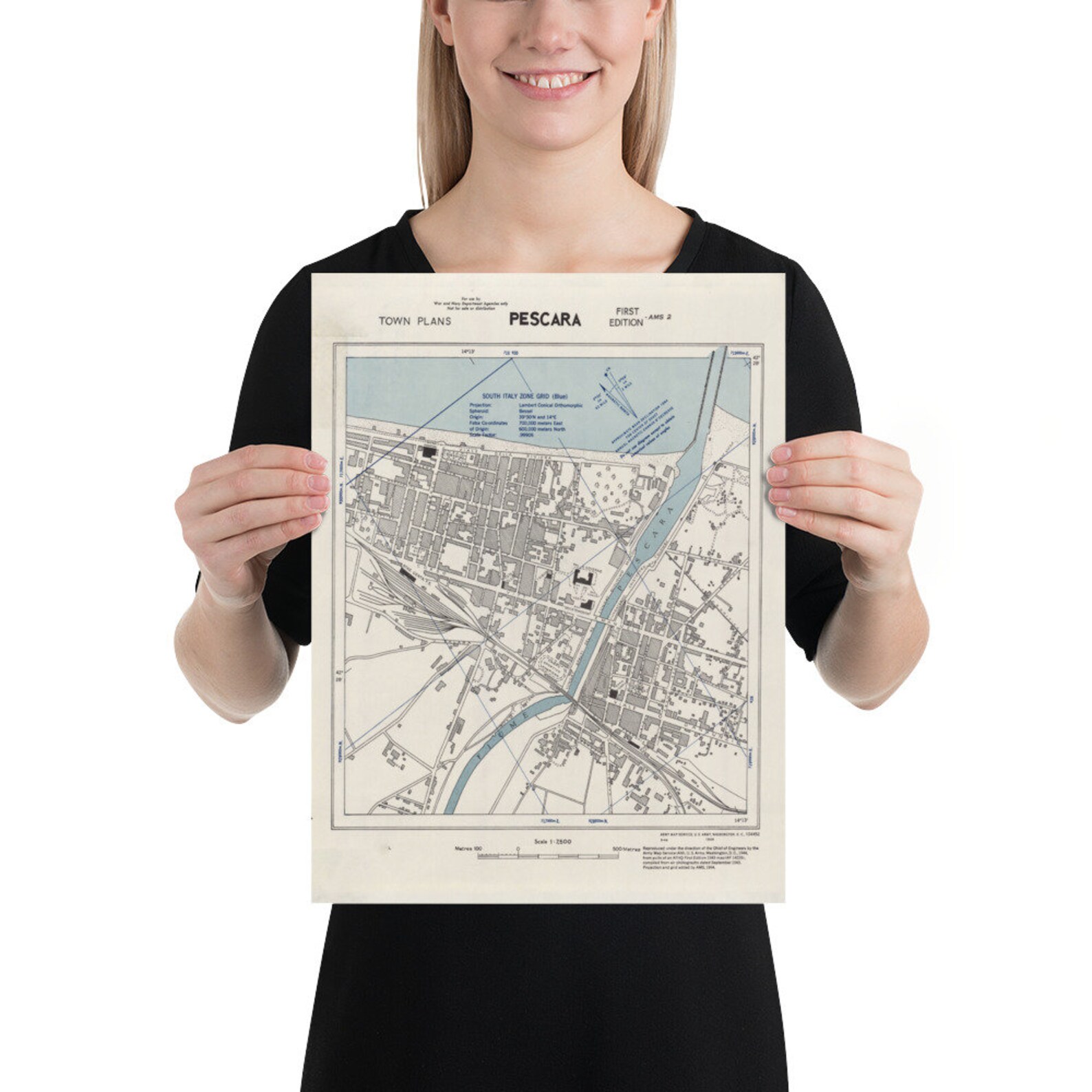 Old Pescara Italy Map (1944) Vintage Abruzzo Italia City Atlas Poster ...