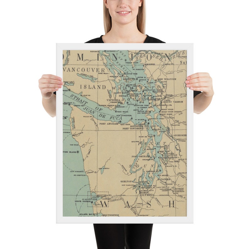 Vintage Puget Sound Lighthouse Map (1898) Washington State Inlet Atlas ...