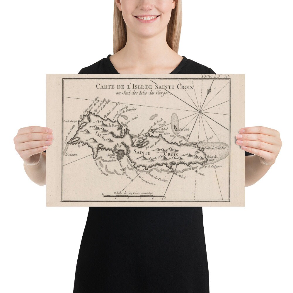 Old St Croix Map (1764) Vintage Virgin Islands Isle Atlas Poster - Etsy