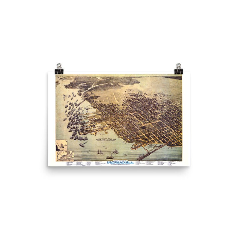 Old Pensacola Florida Map 1898 Vintage Birds Eye Perspective - Etsy