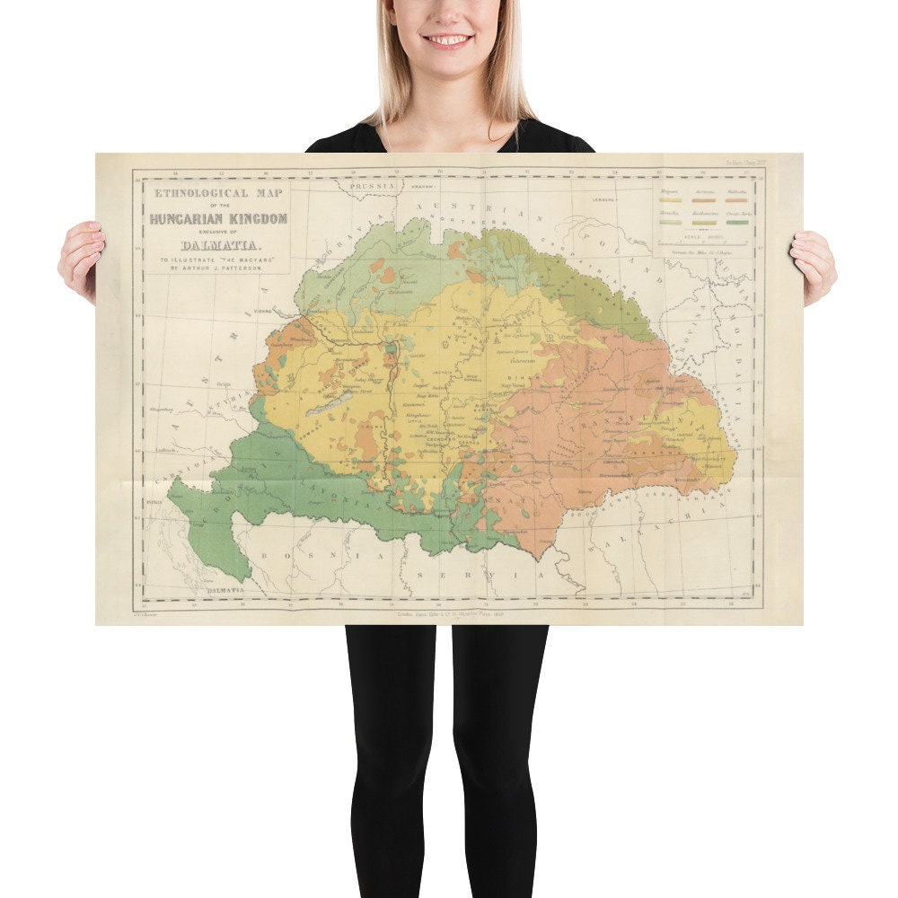Old Hungary Ethnological Map 1869 Vintage Hungarian Cultures - Etsy
