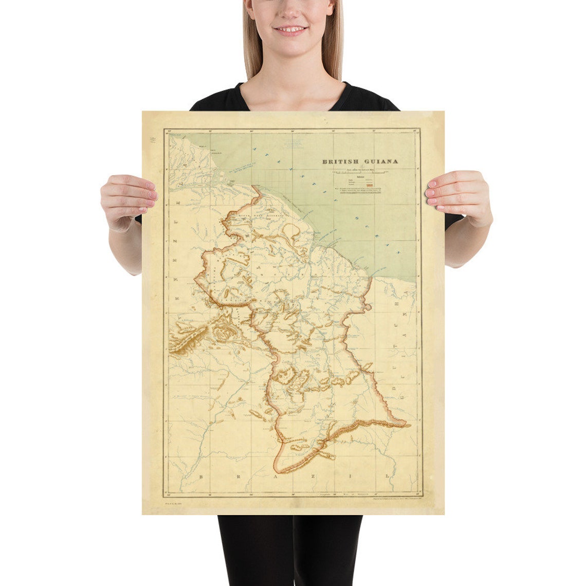 Old Guyana Map 1908 Vintage Guiana Atlas Poster | Etsy