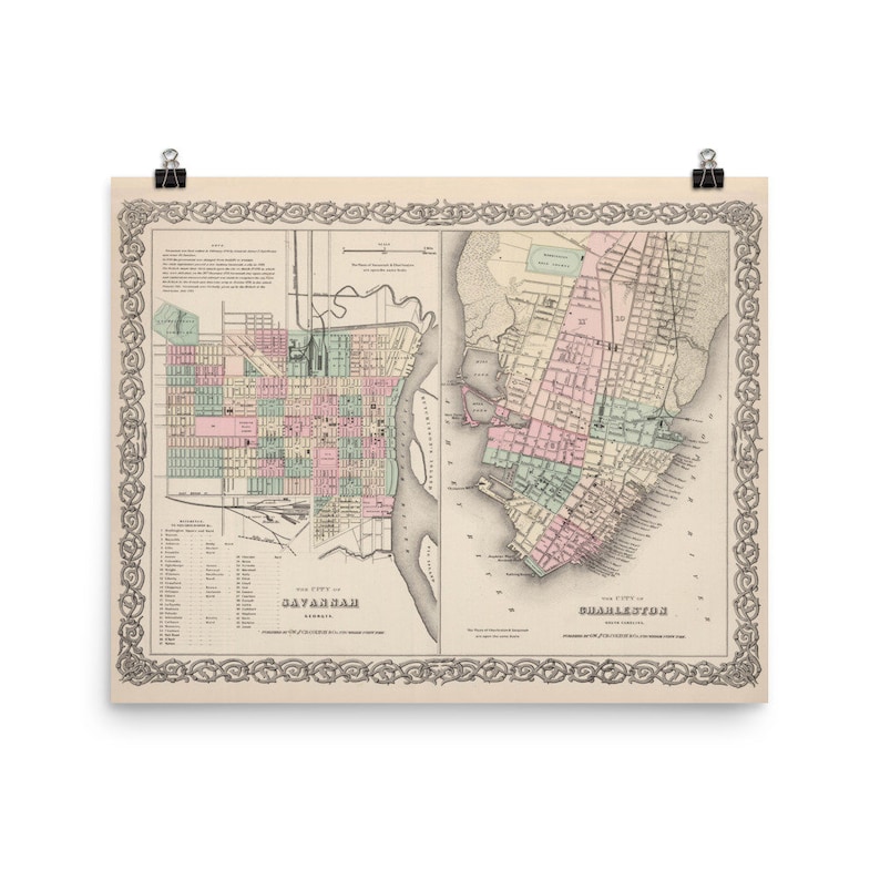 Old Savannah GA and Charleston SC Map 1886 Historical Cities | Etsy