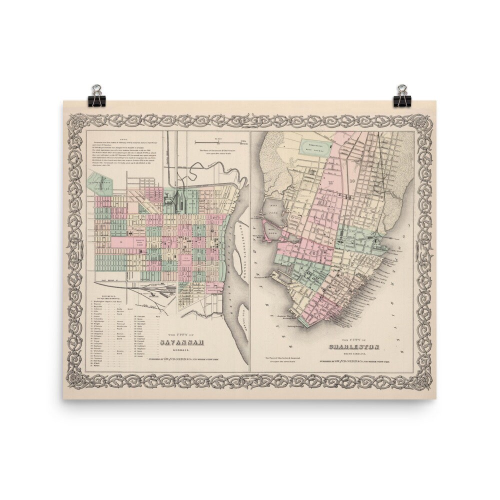Old Savannah GA and Charleston SC Map 1886 Historical Cities | Etsy