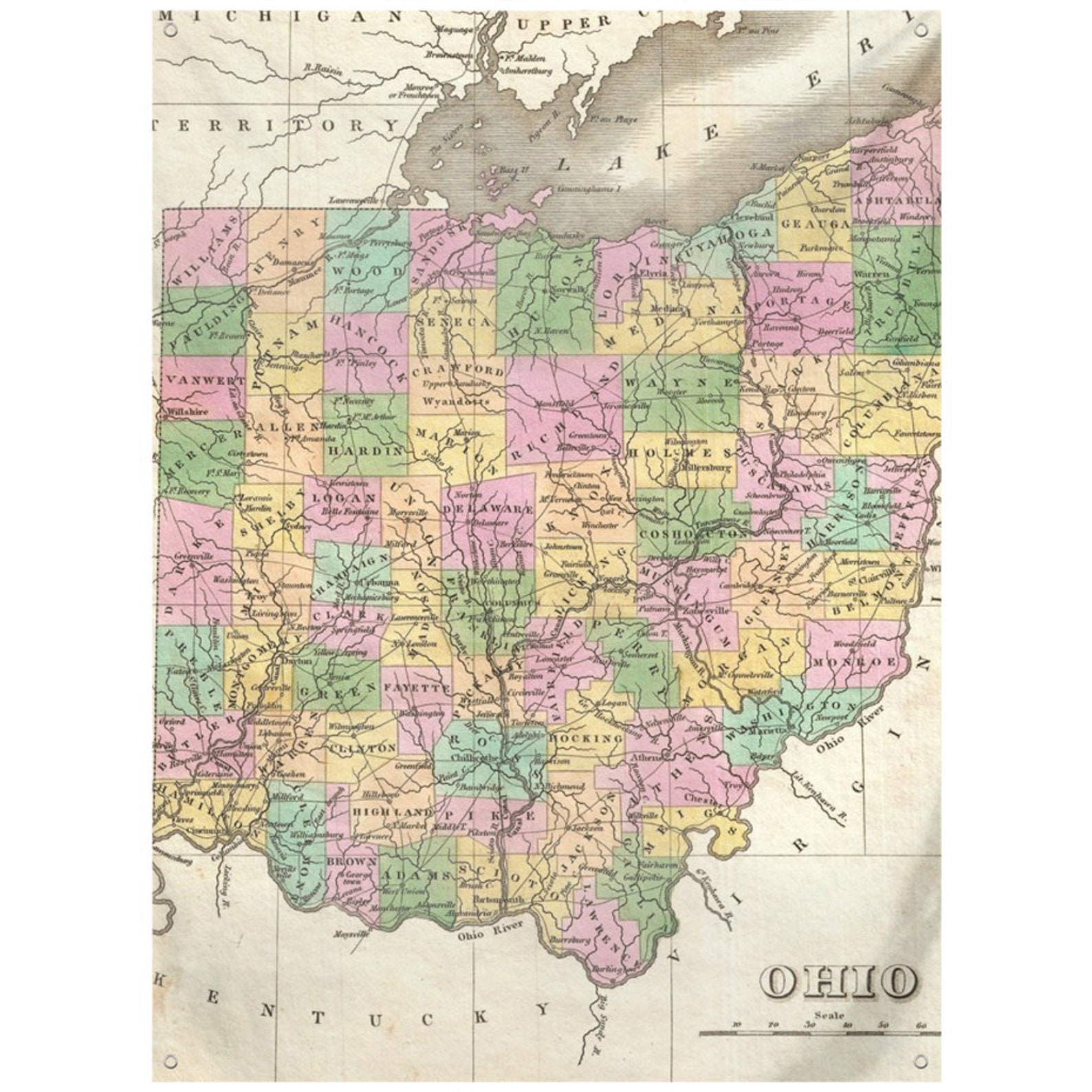 Vintage Ohio Map Tapestry (1827) State Atlas - Etsy