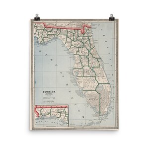 Vintage Florida Map 1883 FL Counties and Cities Atlas Poster - Etsy
