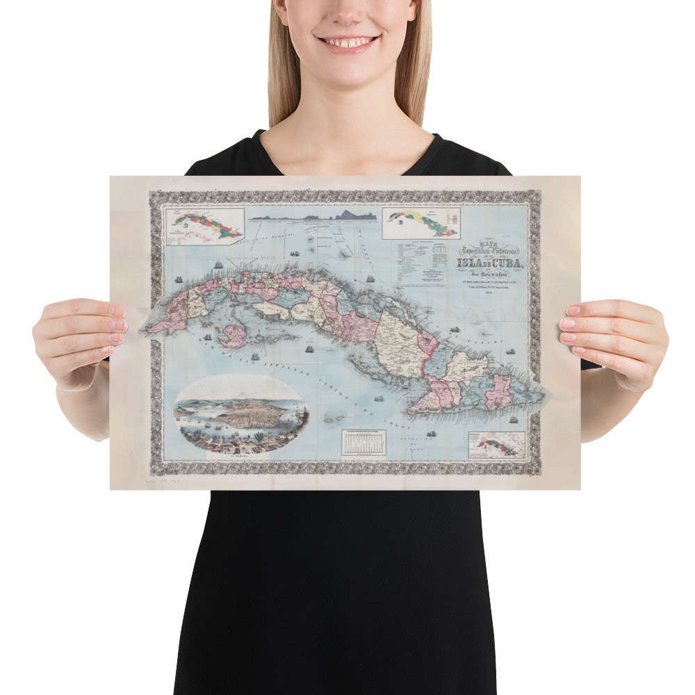 Old Cuba Map 1868 Vintage Cuban Island Atlas Poster | Etsy