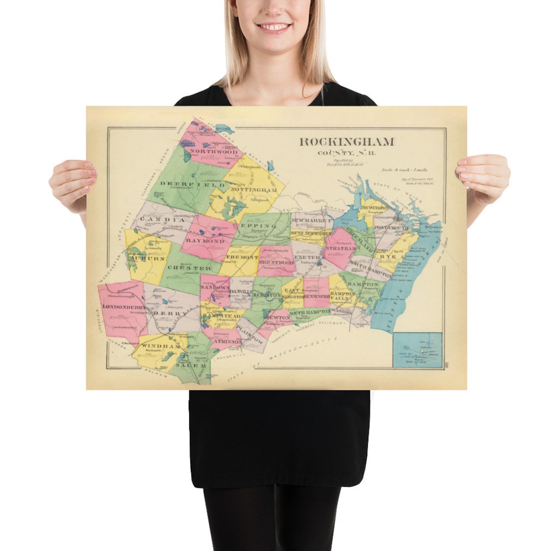 Old Rockingham County NH Map (1892) Vintage Coastal New Hampshire ...