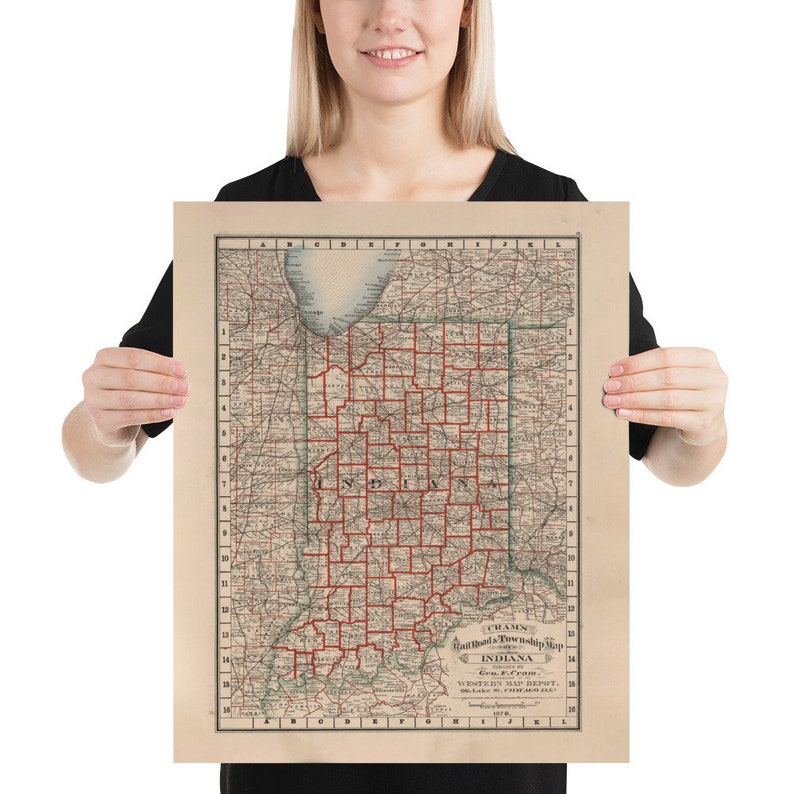 Old Indiana Counties Map 1878 the Hoosier State Vintage - Etsy