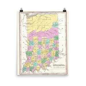 Old Map of Indiana (1827) Vintage IN State & County Atlas Poster - Etsy