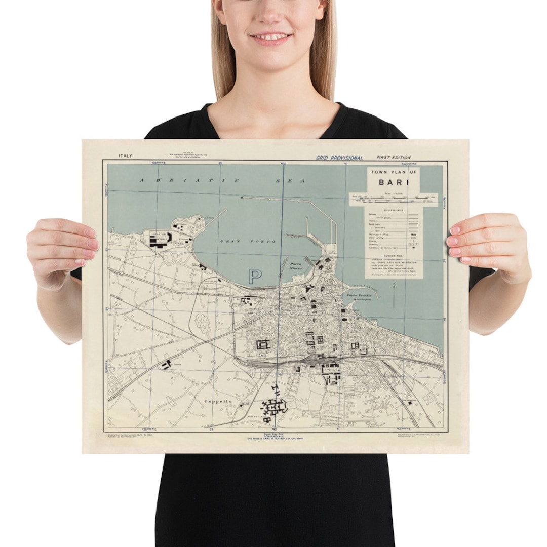Old Bari Italy Map (1943) Vintage Apulia Capital City Atlas Poster - Etsy