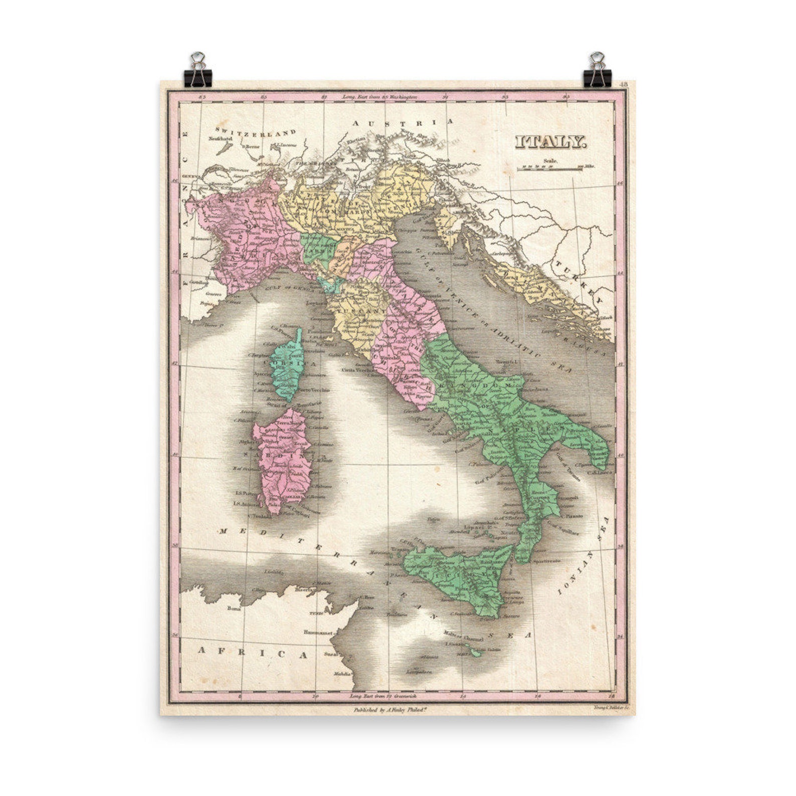 Vintage Italy Map 1827 Old Italian Regions Atlas Poster | Etsy
