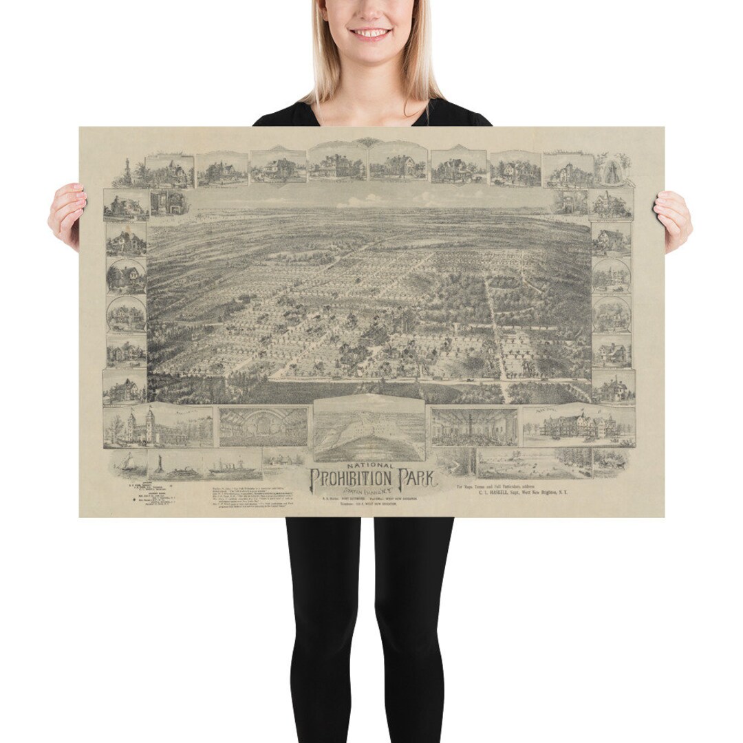 Old Prohibition Park Map (1898) Vintage Staten Island Temperance Town ...