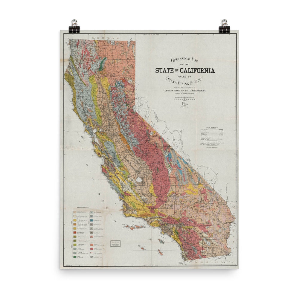 Geological Map of California (1906) Old CA Geology Atlas Poster - Etsy