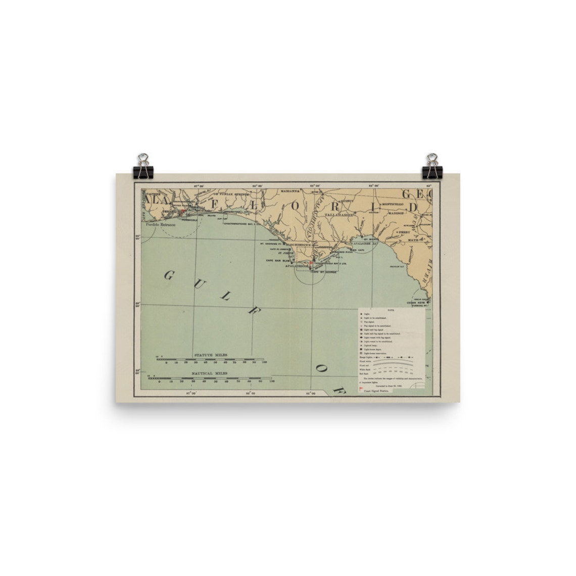 Old Florida Panhandle Lighthouse Map 1898 West FL Nautical - Etsy