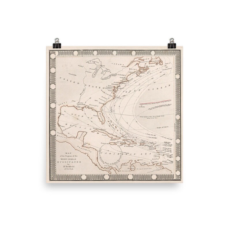 Hurricane Season Track Map 1850 Old Atlantic Tropical Storm - Etsy