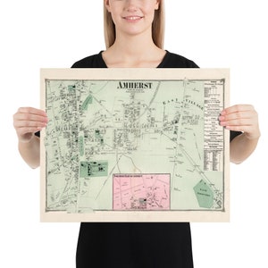 Old Amherst MA Map (1873) Vintage Western Massachusetts Town Atlas ...