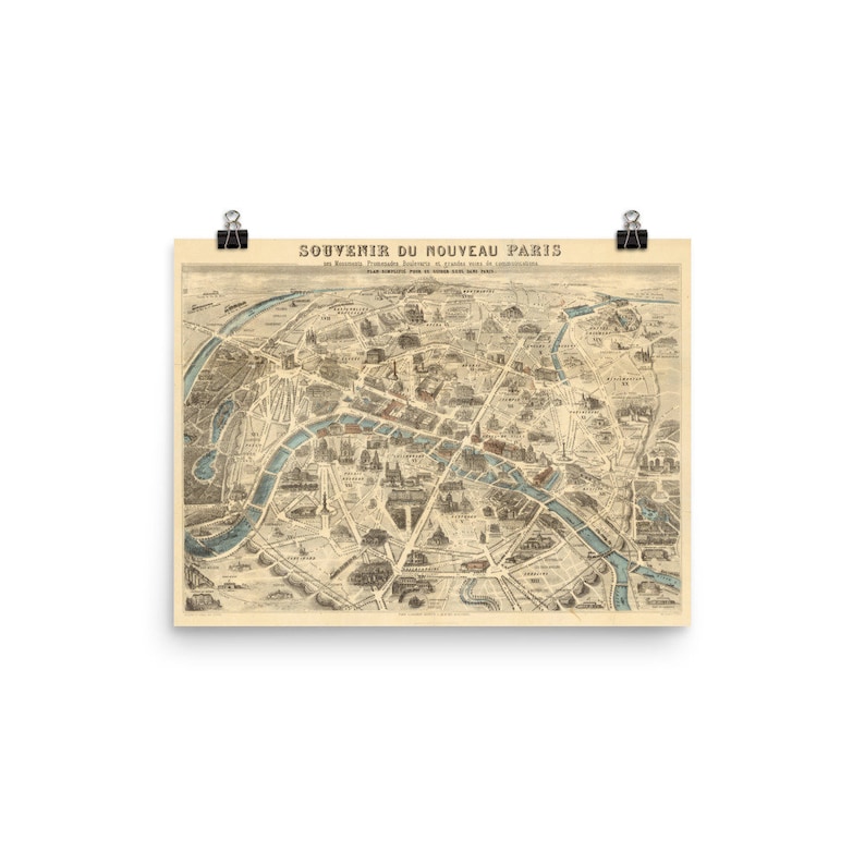 Old Paris France Map 1871 Vintage Parisian Monuments & - Etsy