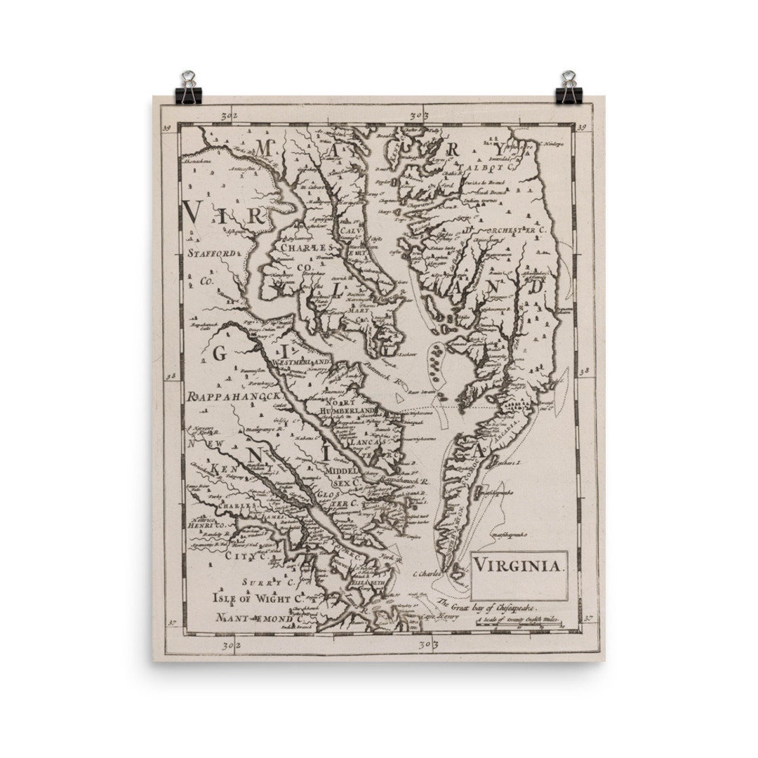 Rustic Chesapeake Bay Map (1681) Vintage Virginia Tidewater Atlas ...