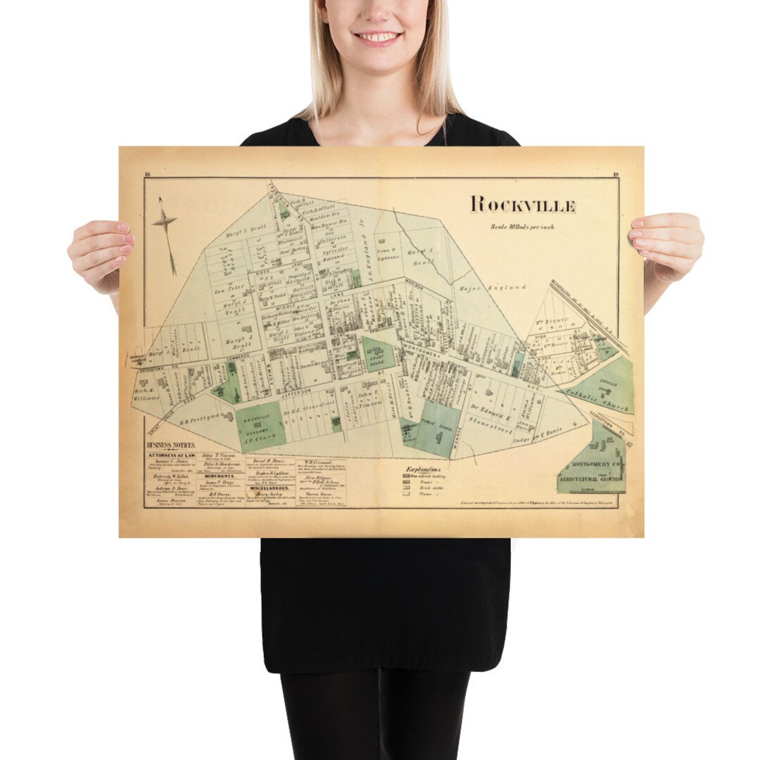 Old Rockville MD Map (1878) Vintage Maryland City Atlas Poster - Etsy