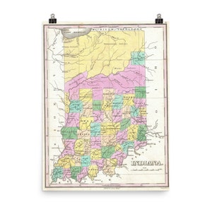 Old Map of Indiana (1827) Vintage IN State & County Atlas Poster - Etsy