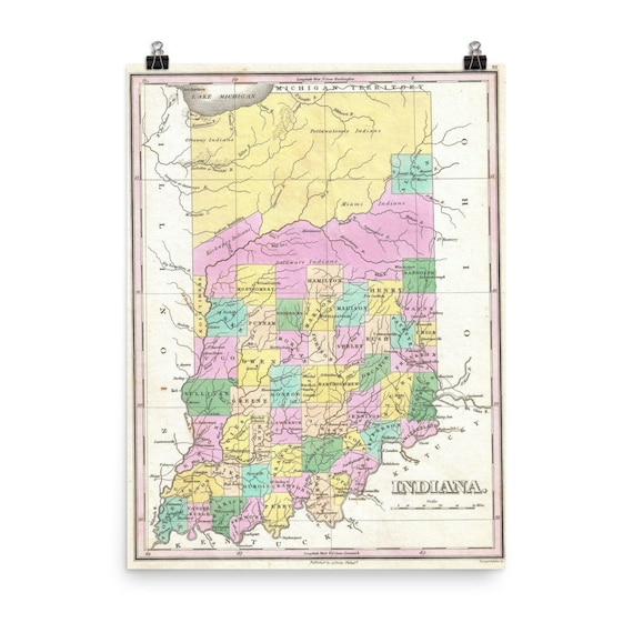 Old Map of Indiana 1827 Vintage IN State & County Atlas | Etsy