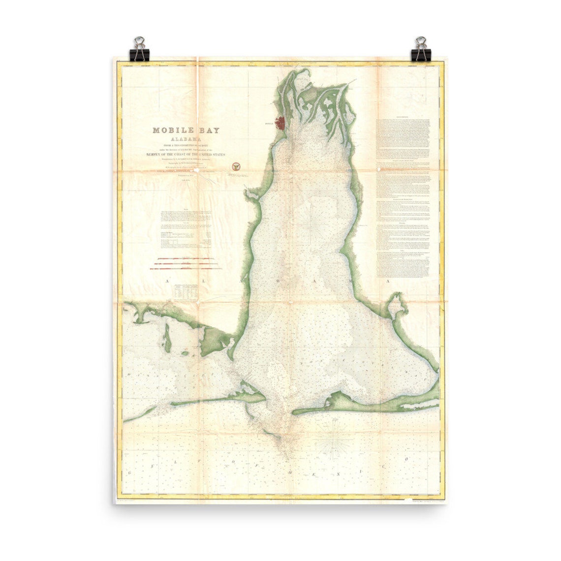 Vintage Mobile Bay Map 1856 Old Alabama Coastal Maritime - Etsy