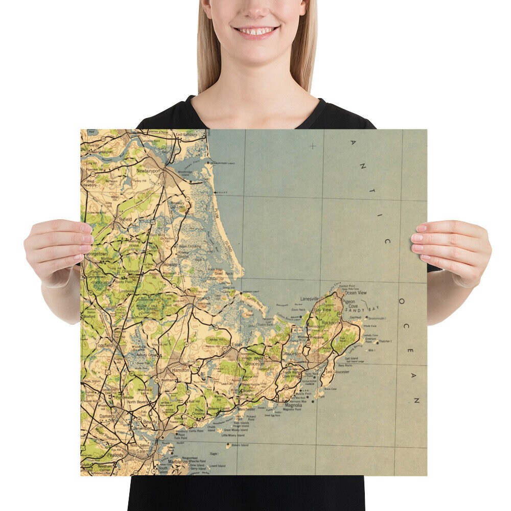 Old Cape Ann Map 1943 Vintage Massachusetts North Shore - Etsy