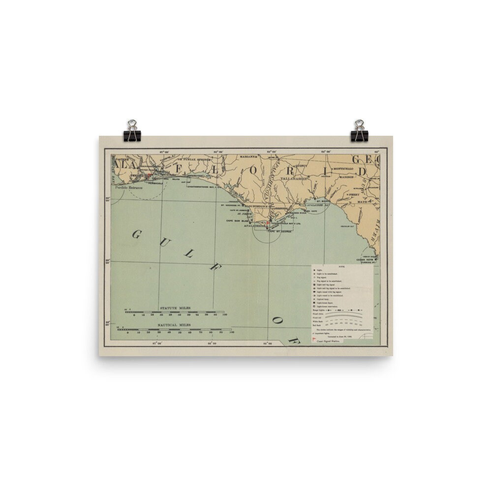Old Florida Panhandle Lighthouse Map 1898 West FL Nautical - Etsy