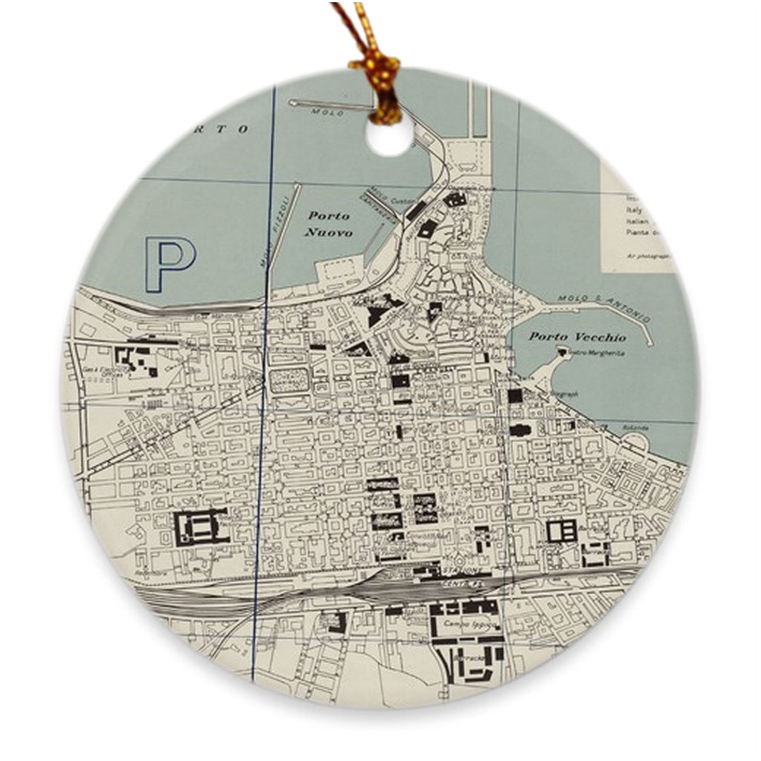 Old Bari Italy Map (1943) Vintage Apulia Capital City Atlas Ornaments ...